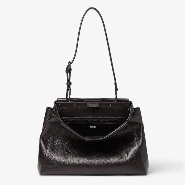Fendi My Peekaboo Medium Crackled Black Leather Bag